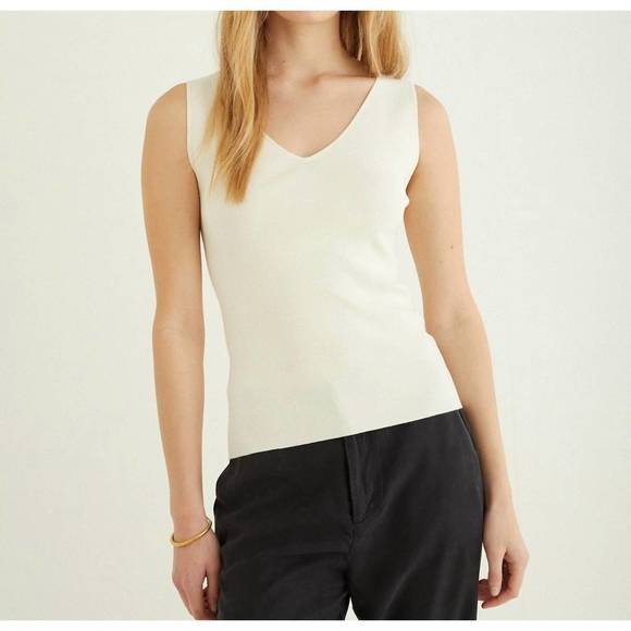 YERSE | Tops | New Yerse Ribbed Vneck Knit Tank In Ecru | Poshmark
